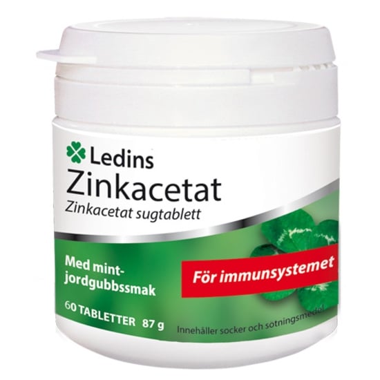 Köp Ledins Zinkacetat Mint & Jordgubbssmak 60 tabletter - på MEDS.se