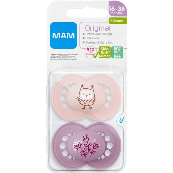 Köp MAM Original Silicone Pink 16-36m 2-pack - på MEDS.se