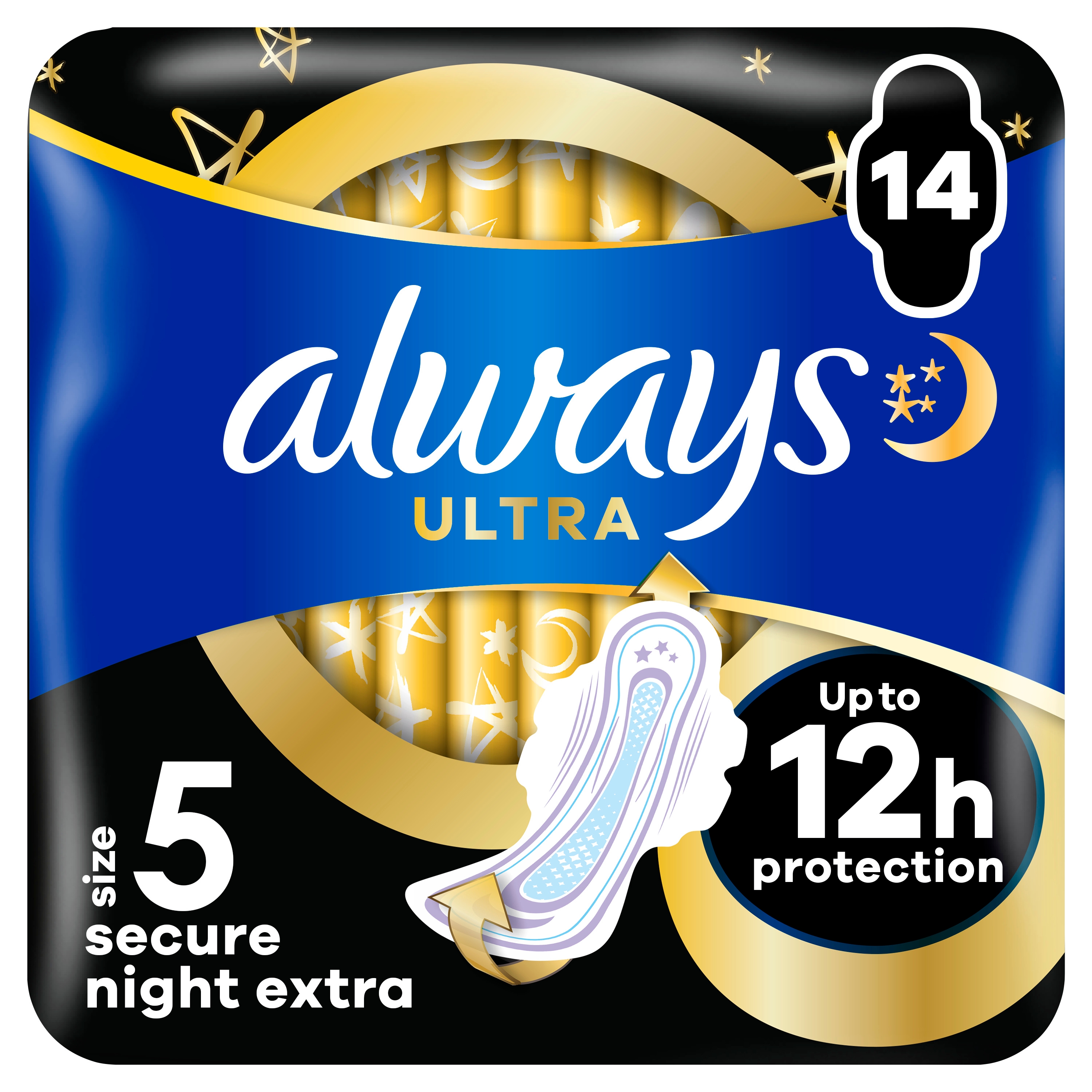 Köp Always Ultra Secure Night Extra S5 Bindor Med Vingar 14 st - på MEDS.se