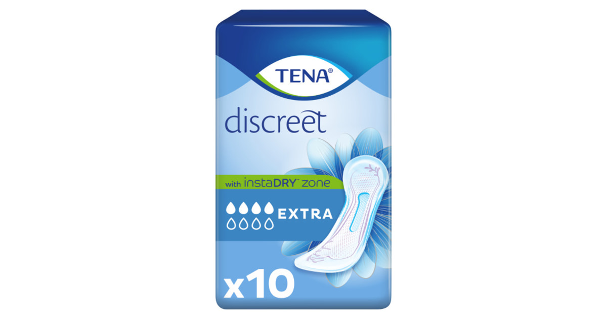 Köp TENA Discreet Extra InstaDRY Inkontinensskydd 10 st - på MEDS.se