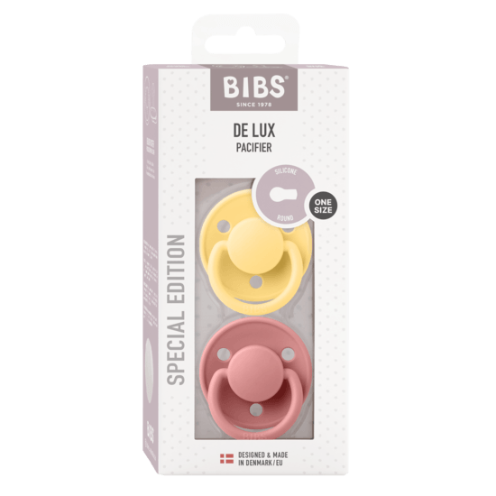 Köp BIBS De Lux Silicone Onesize Pale Butter/Dusty Pink 2-pack - på MEDS.se
