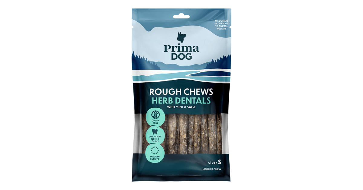 Köp PrimaDog Rough Chews Dental Mint & Salvia 12 cm 100 g - på MEDS.se