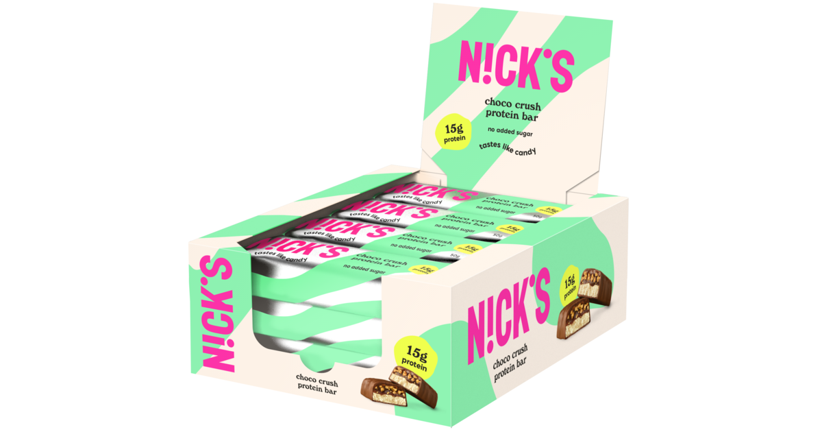 Köp Nicks Protein Bar Choco Crush 50 g 12-pack - på MEDS.se